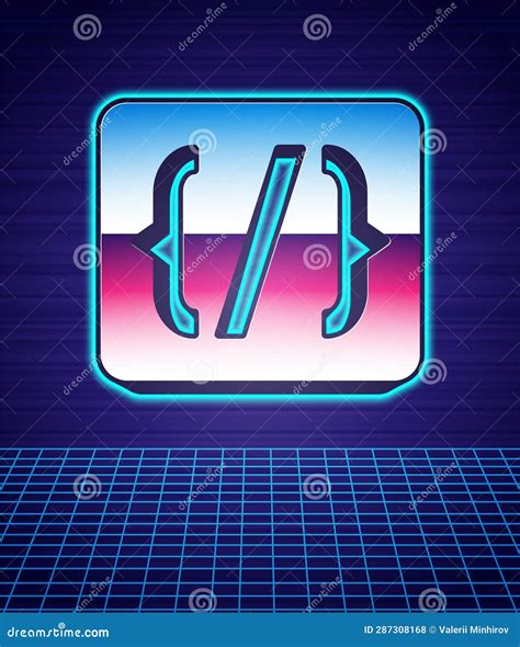 Retro Style Programming Language Syntax Icon Isolated Futuristic