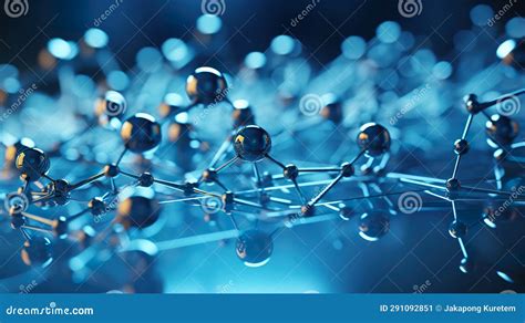 Blue Molecule Atoms Structures On Blue Liquid Serum Background Medical Stock Illustration