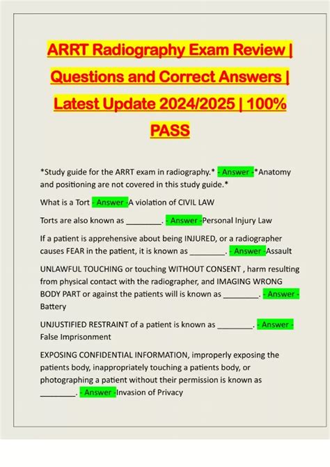 ARRT Radiography Exam Review Questions And Correct Answers Latest Update