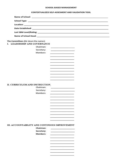 School Based Management Contextualized Self Assessment And Validation