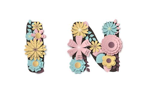 종이 예술 꽃 알파벳 파스텔 색상의 아름 다운 로맨틱 부드러운 편지 귀여운에 대한 스톡 벡터 아트 및 기타 이미지 귀여운