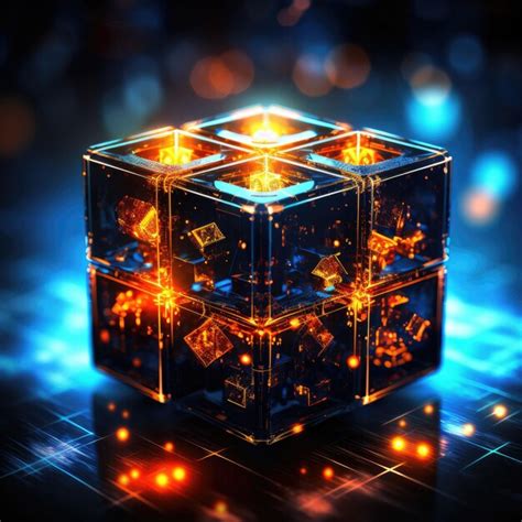 Premium Ai Image Glowing Digital Cube Amidst Virtual Circuitry Lights