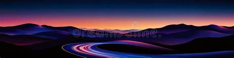 Winding Road Night Light Trails A Vector Graphic Of Automotive Motion