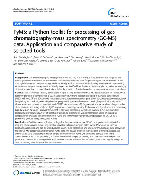 Pdf Pyms A Python Toolkit For Processing Of Gas Chromatography Mass