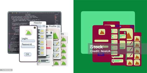 모바일 소프트웨어 개발 개념 Smatrphone 응용 프로그램 개발 주위에 Ui 화면과 3d 알파와 흰색에 렌더링 3차원 형태에 대한 스톡 사진 및 기타 이미지 Istock
