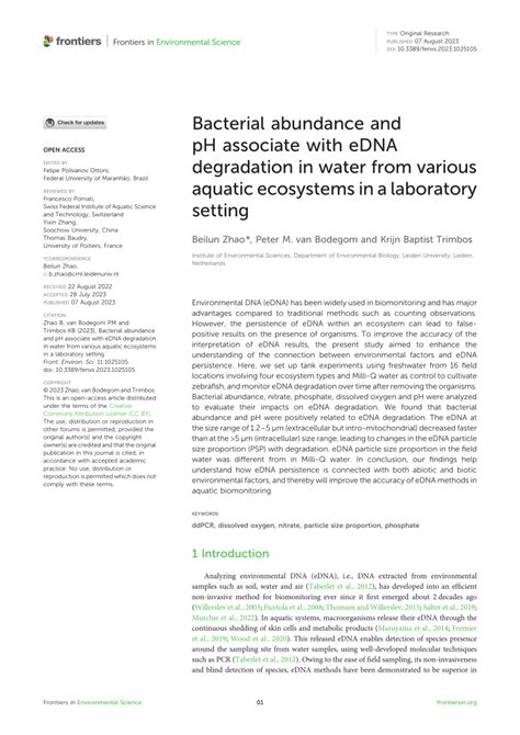 Pdf Bacterial Abundance And Ph Associate With Edna Degradation In Water From Various Aquatic