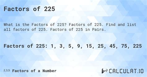 Factors Of 225 Calculatio