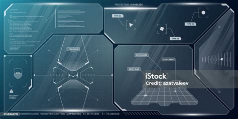 Vr Hud 미래형 제어판 기술 헤드업 디스플레이 대상 및 커맨드 센터 Ui 화면 Gui 디지털 가상 인터페이스 사이버 공간 하이테크 바이저 레이아웃 Fui 공상 과학