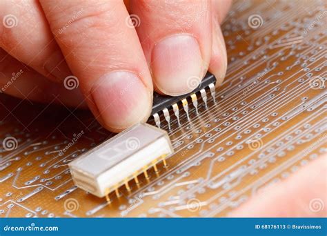 Assembly Of Electronic Components On Circuit Board Stock Image Image Of Assembling Computer