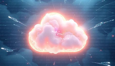 Glowing Cloud Shaped Server Floating In A Digital Sky Surrounded By