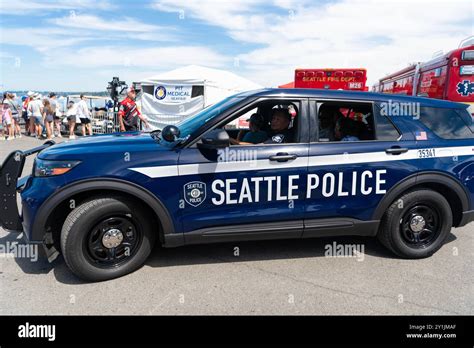 Seattle Wa Usa July 3 2024 Blue And White Seattle Police Car
