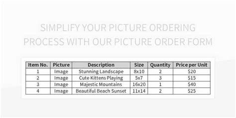 simplify your picture ordering process with our order form excel