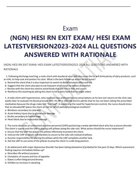 NGN HESI RN EXIT EXAM HESI EXAM LATESTVERSION ALL QUESTIONS ANSWERED WITH RATIONALE HESI RN