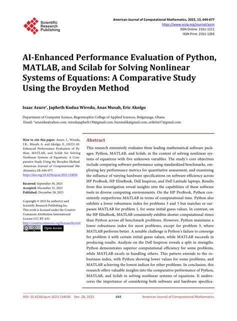 Pdf Ai Enhanced Performance Evaluation Of Python Matlab And Scilab