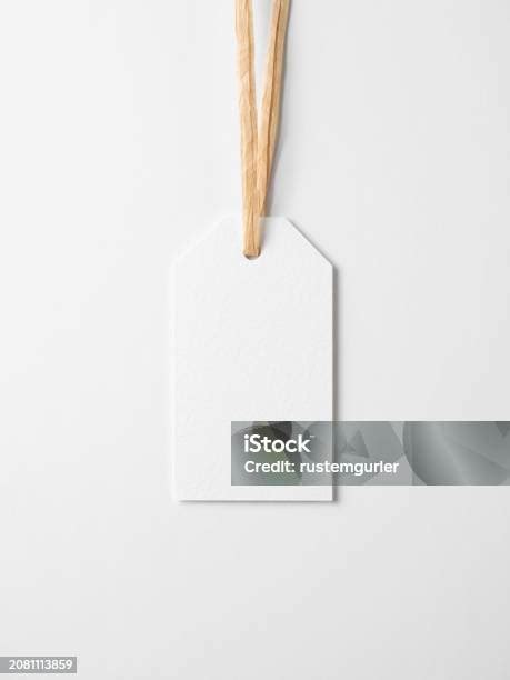 Blank Rectangle Label Template With Wicker Rope On White Background