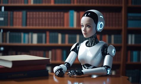 Humanoid Robot In Library Premium Ai Generated Image