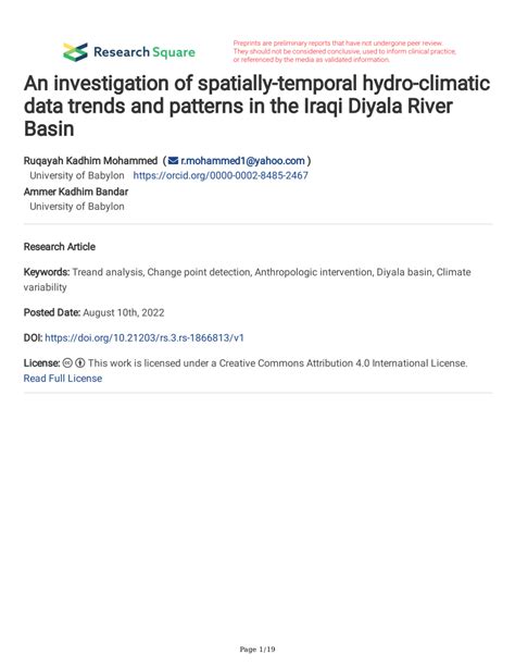 Pdf An Investigation Of Spatially Temporal Hydro Climatic Data Trends And Patterns In The