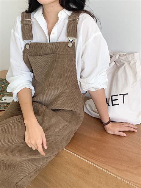 마이아일렛 코듀로이 멜빵 롱 원피스