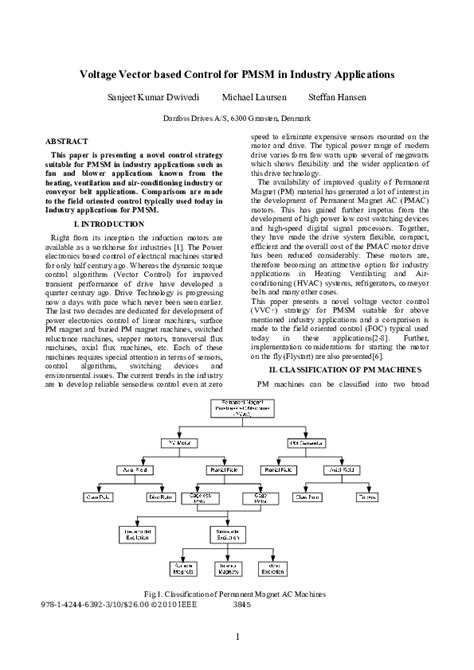 Pdf Voltage Vector Based Control For Pmsm In Industry Applications