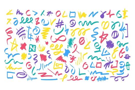 Premium Vector Dashes Lines Symbols Hand Drawn Multicolored Set