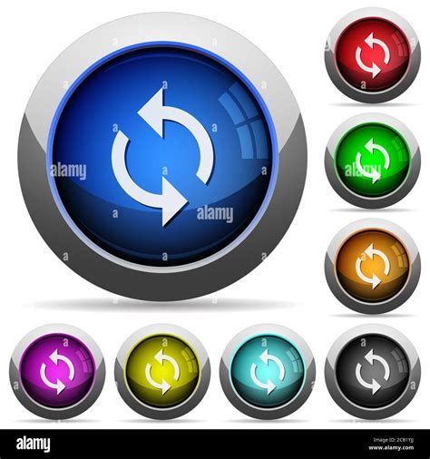 Programming Loop Icons In Round Glossy Buttons With Steel Frames Stock