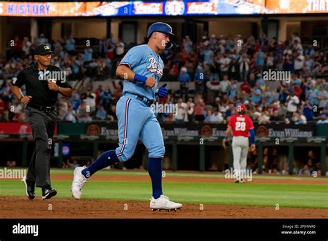 Texas Rangers Josh Jung Center Rounds The Bases After Hitting A Solo
