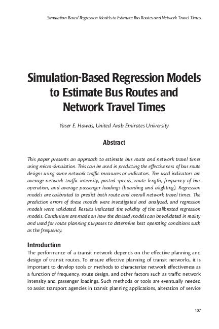 Pdf Simulation Based Regression Models To Estimate Bus Routes And Network Travel Times