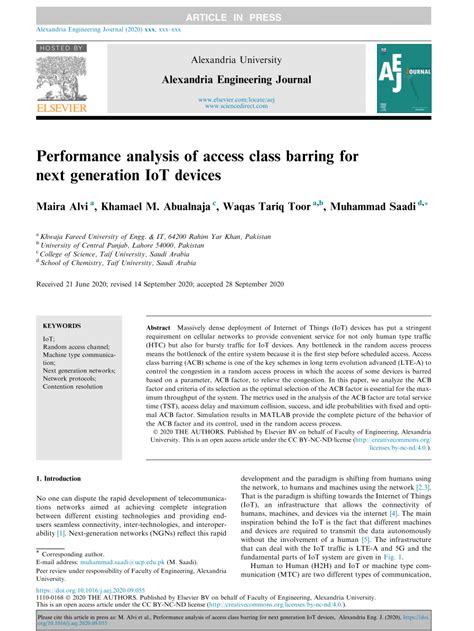 Pdf Performance Analysis Of Access Class Barring For Next Generation Iot Devices