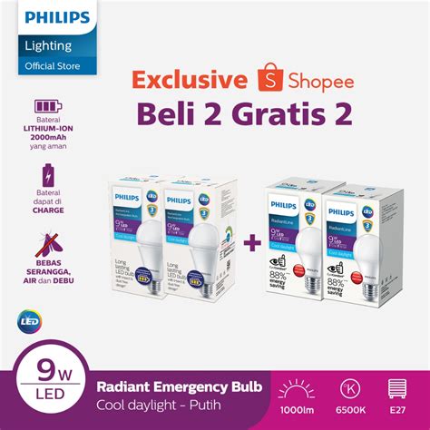 Jual Philips Paket Beli Lampu Radiantline Emergency W K Putih Gratis Lampu Led Bulb W