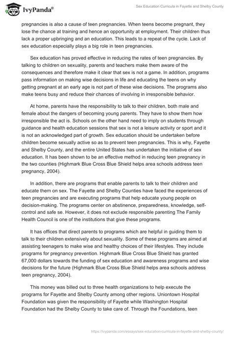 Sex Education Curricula In Fayette And Shelby County 1466 Words Thesis Example