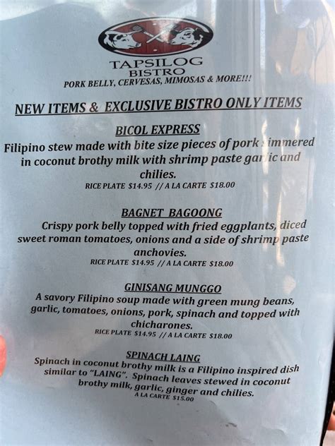 Menu At Tapsilog Bistro Restaurant Campbell 819 W Hamilton Ave