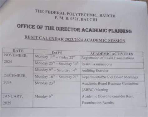 Federal Polytechnic Bauchi Announces Resit Examination Schedule For