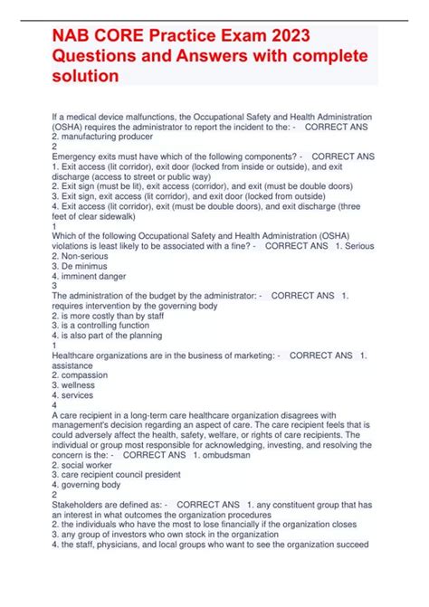 NAB CORE Practice Exam Questions And Answers With Complete Solution NAB Stuvia US