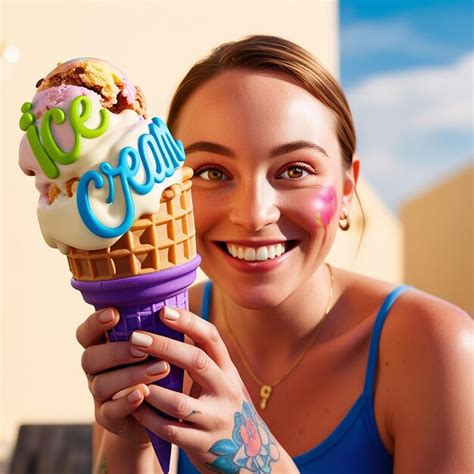 A Person Holds Up An Ice Cream Cone With The Word Ice Cream On It