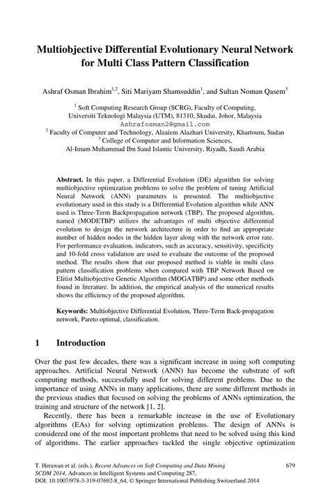 PDF Multiobjective Differential Evolutionary Neural Network For Multi Class Pattern Classification