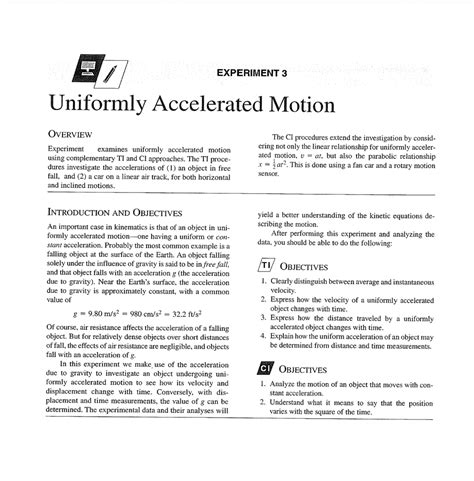 Experiment 3 Uniformly Accelerated Motion Overview