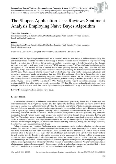 Pdf The Shopee Application User Reviews Sentiment Analysis Employing Naïve Bayes Algorithm