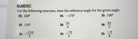 Solved Numeric For The Following Exercises State The