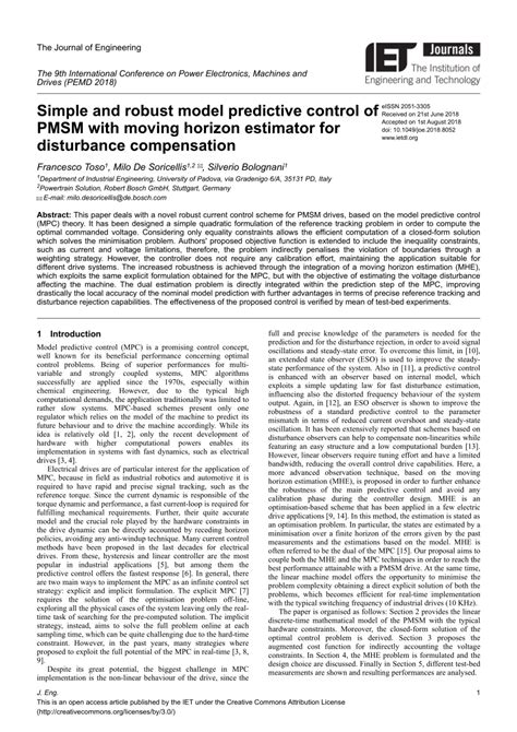 Pdf Simple And Robust Model Predictive Control Of Pmsm With Moving