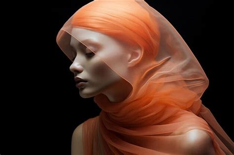Premium Photo Portrait Of A Woman With An Orange Veil In The Style Of Deconstructivism A Very