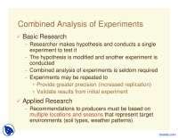 Combined Analysis Of Experiments Experimental Design In Agriculture Lecture Slides Docsity