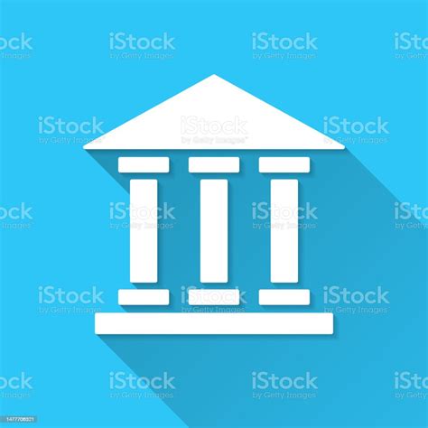 은행 법원 박물관 파란색 배경에 아이콘 긴 그림자가 있는 평면 디자인 기둥 건축적 특징에 대한 스톡 벡터 아트 및 기타 이미지 기둥 건축적 특징 정부 청사 3차원