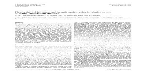 Plasma Thyroid Hormones And Hepatic Nucleic Acids In Relation To Sex Of