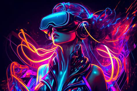 Futuristic Neon Girl In Vr Glasses Generative Ai Generative Ai Stock