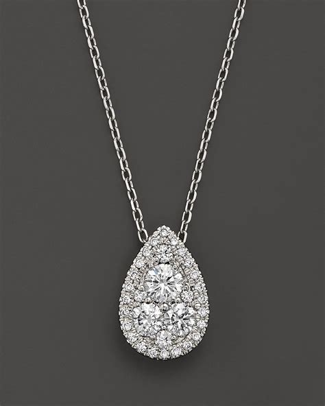 Diamond Teardrop Cluster Pendant Necklace In 14k White Gold 16