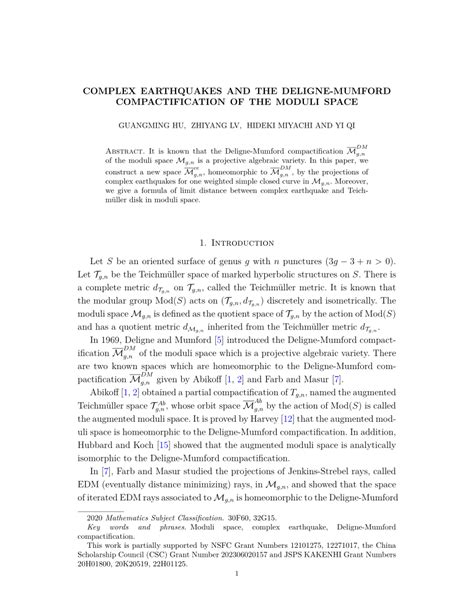 Pdf Complex Earthquakes And The Deligne Mumford Compactification Of The Moduli Space