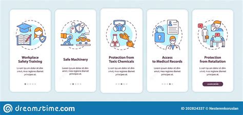 Workplace Safety Rights Onboarding Mobile App Page Screen With Concepts Stock Vector