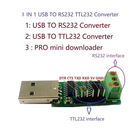 3in1 usb to serial port rs232 ttl ttl232 pro mini downloader cable