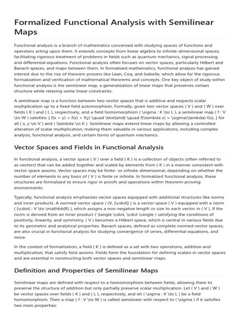 Formalized Functional Analysis With Semilinear Maps Pdf Vector