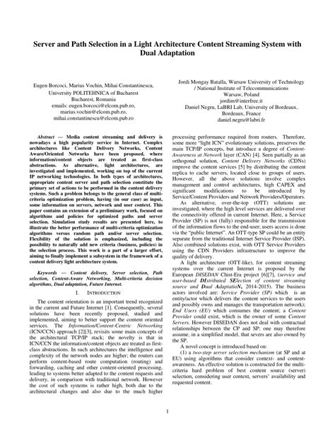 Pdf Server And Path Selection In A Light Architecture Content Streaming System With Dual